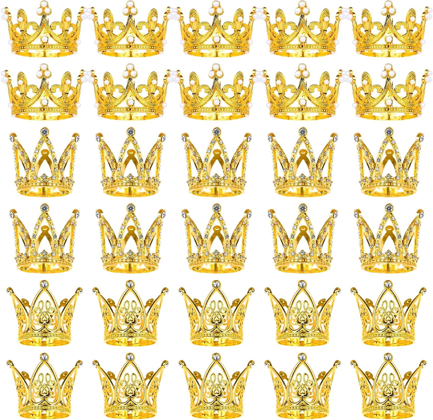 30 Pcs Crowns for Flower Bouquets, Gold Crown Cake Topper, Mini Crown ...