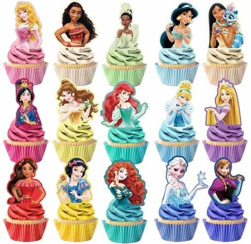30 Pcs Cute Princess Cartoon Cake Toppers, Cupcake Decorations Birthday ...