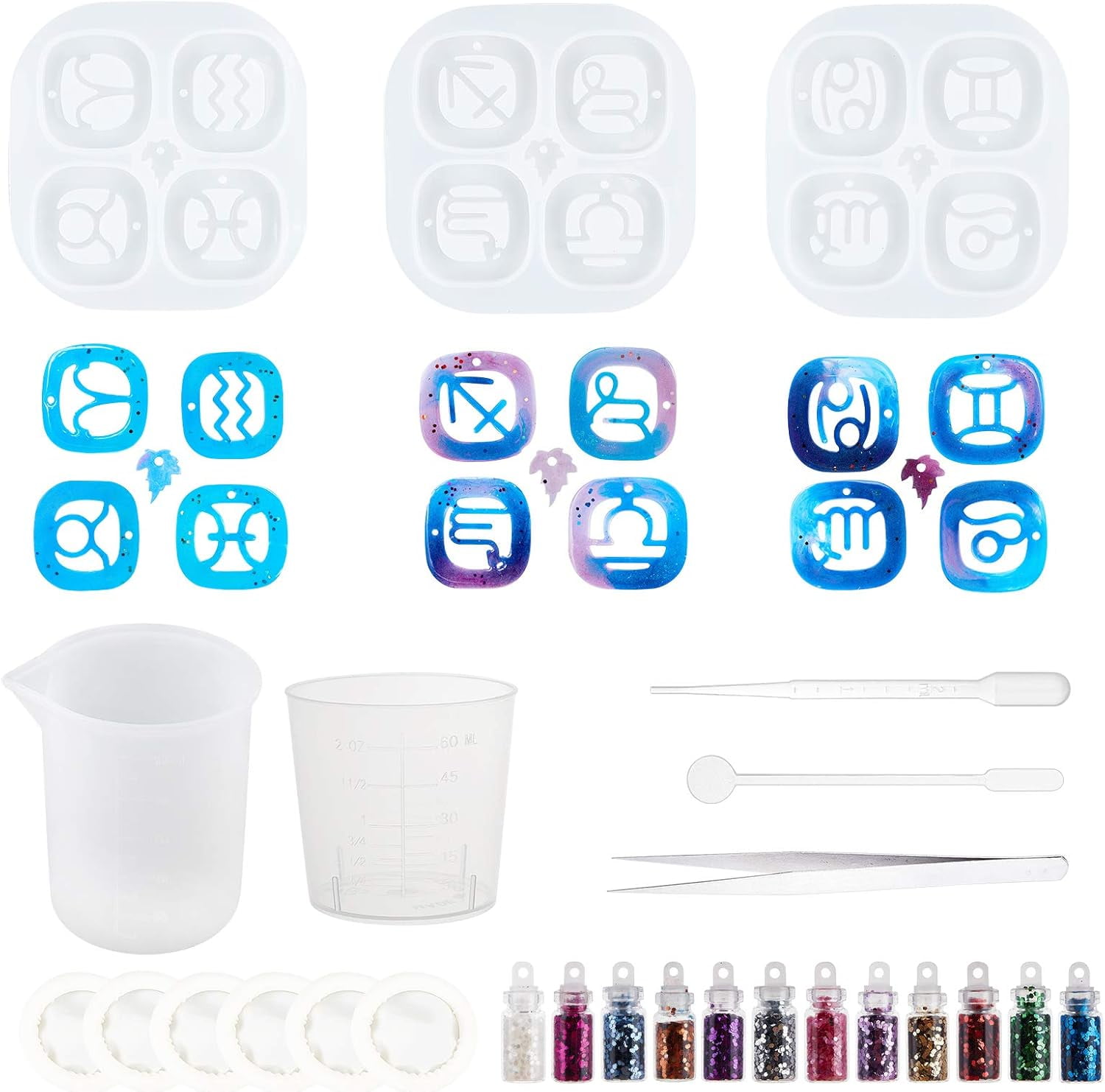 30 Pcs DIY Constellations Silicone Resin Casting Molds and Tools Zodiac ...