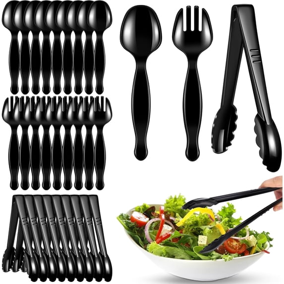 30 Pcs Disposable Black Plastic Serving Utensils,10 Set Including 9 ...