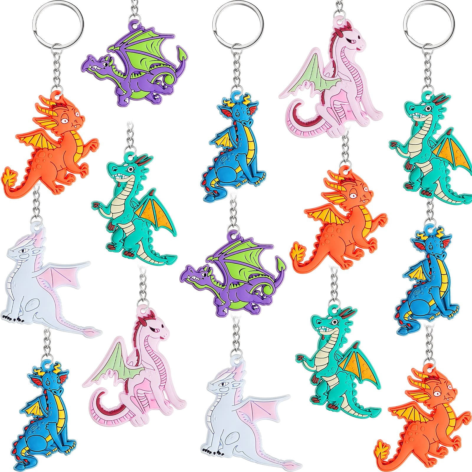 30 Pcs Dragon Key Ring Keychain Dragon H2FSDParty Favors PVC Keychains ...