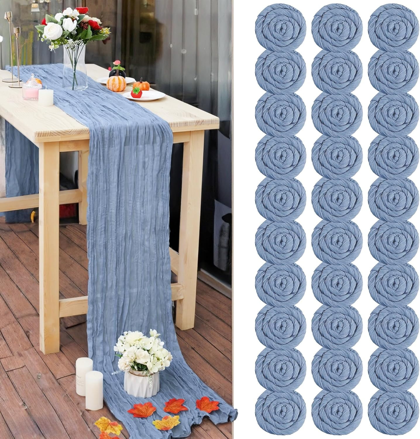 30 Pcs Dusty Blue 10FT Cheesecloth Table Runner 23"x120" Boho Gauze ...