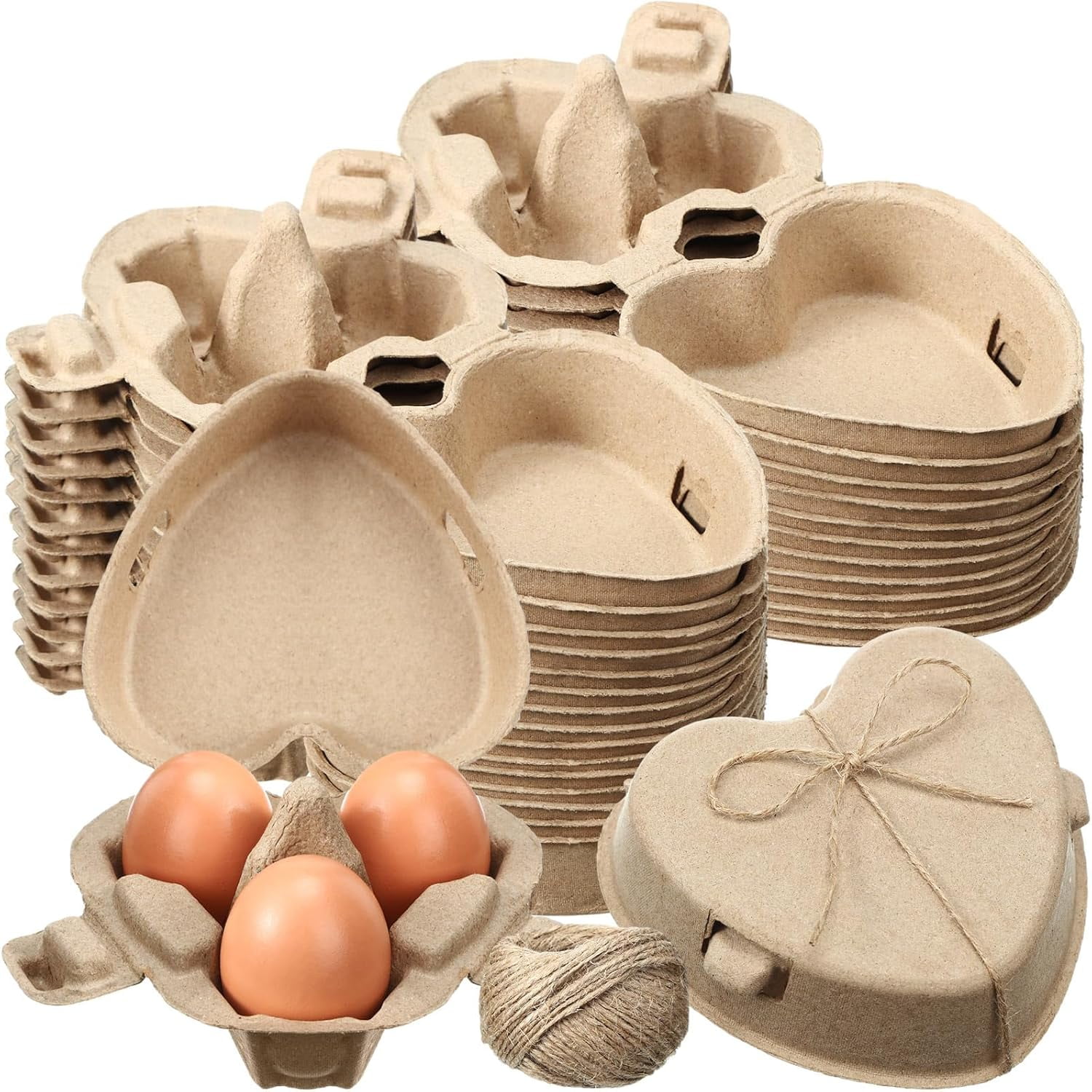 30 Pcs Easter Heart Shaped Eggs Cartons 3 Count Natural Paper Pulp ...