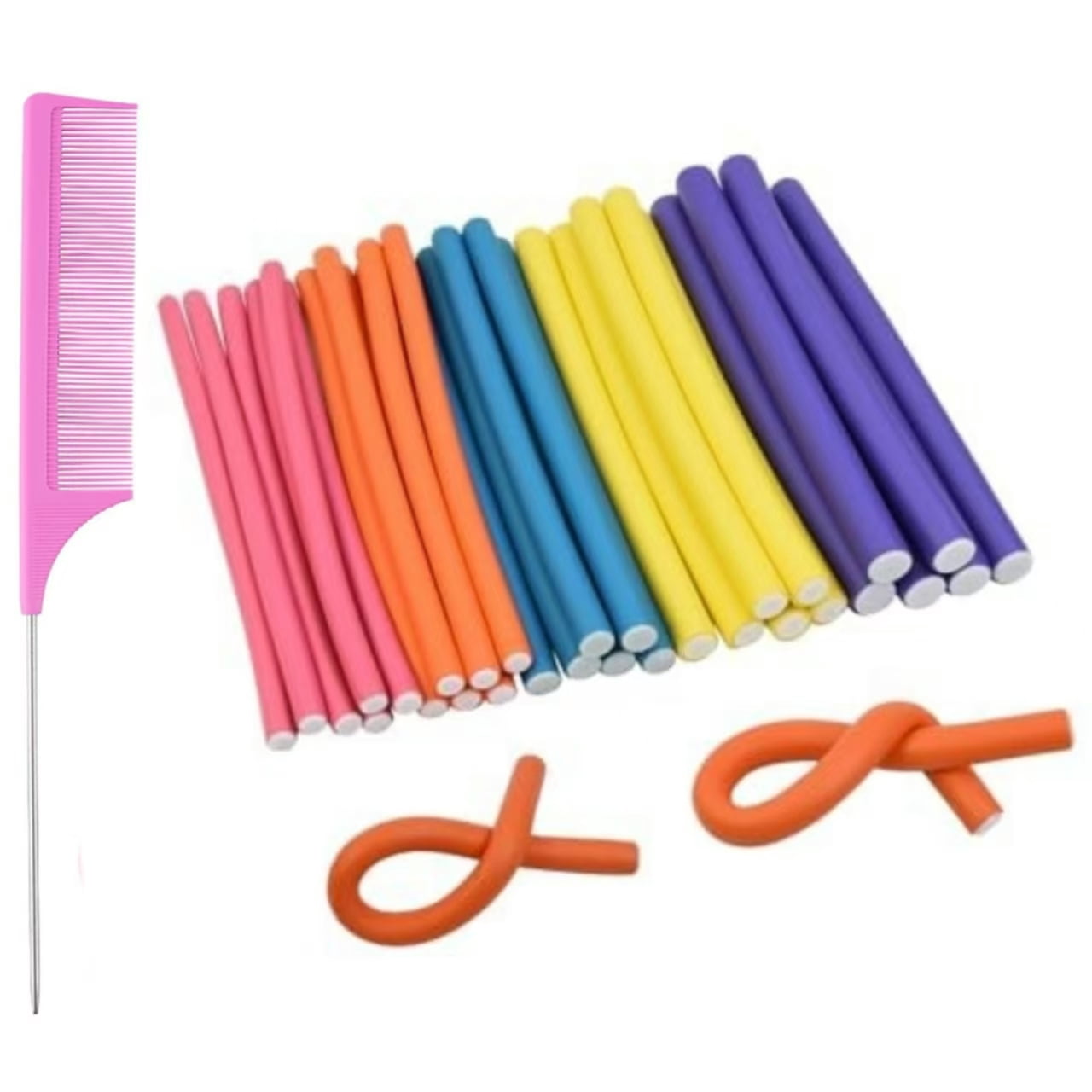 30 Pcs Flexible Rods Curlers Set with 5 Sizes,Flexible Rods for Long ...