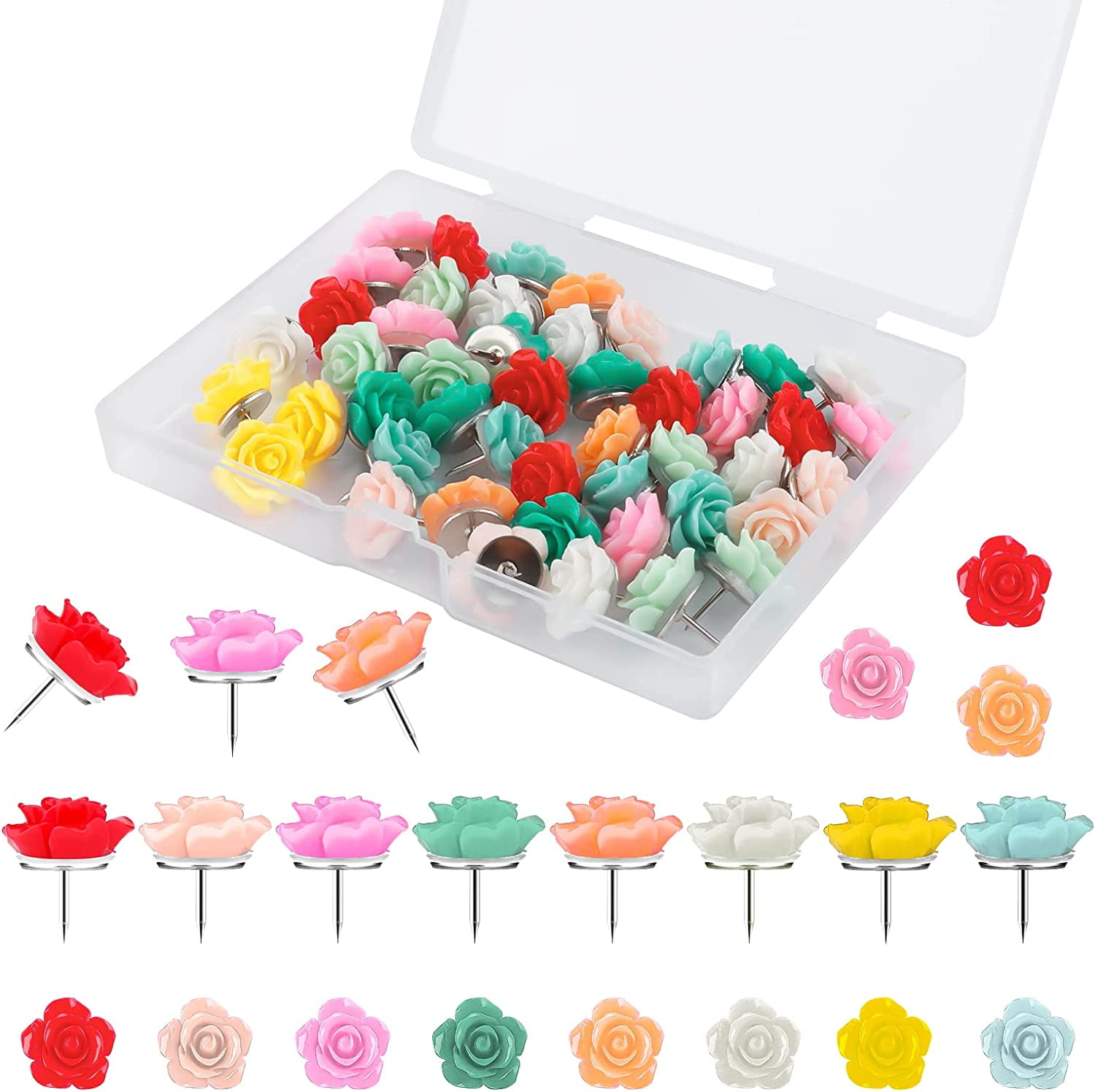 30 Pcs Flower Push Pins, Scheam Resin Push Pins for Bulletin Board ...