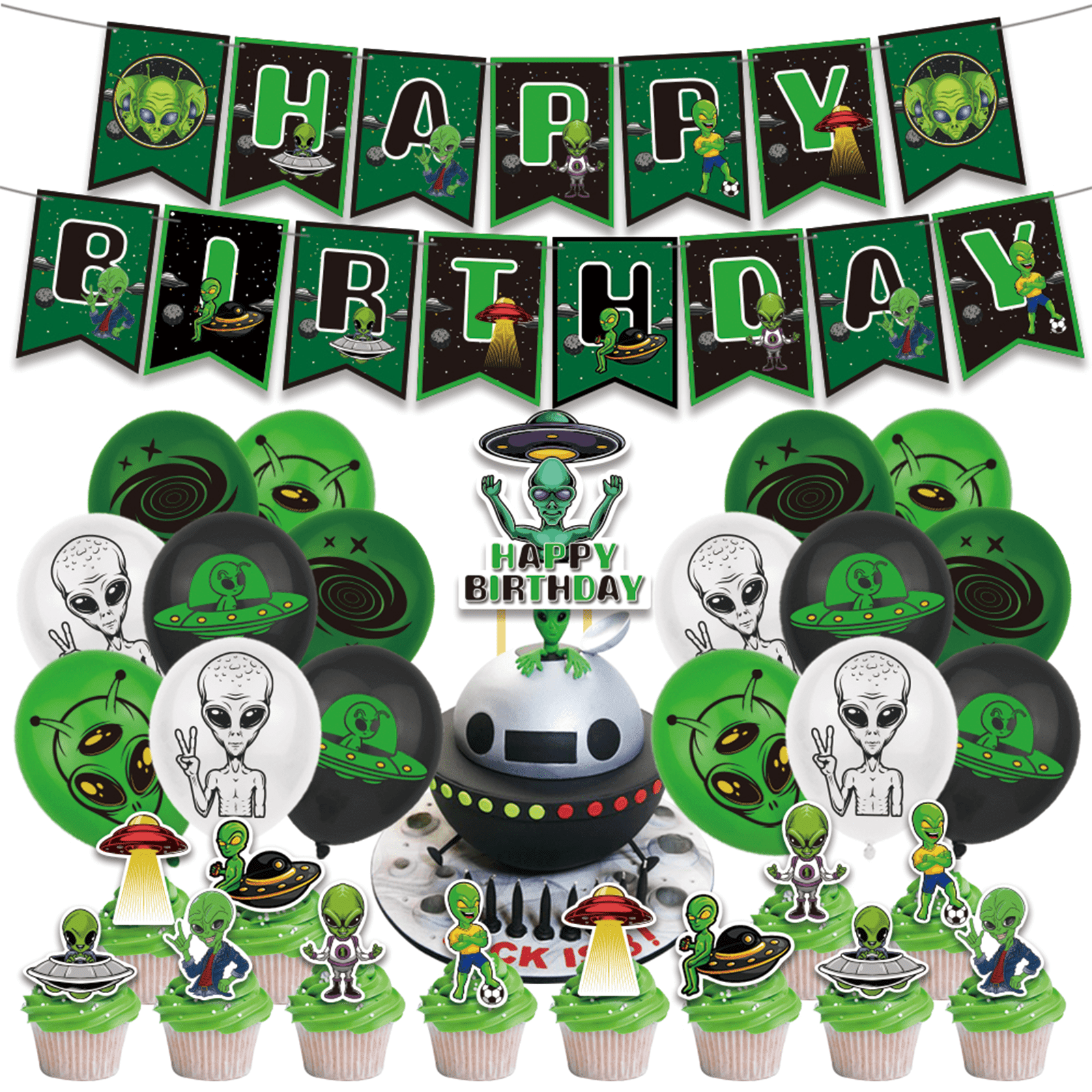 30 Pcs For Alien Theme Birthday Party Decorations,With 1 Happy Birthday ...