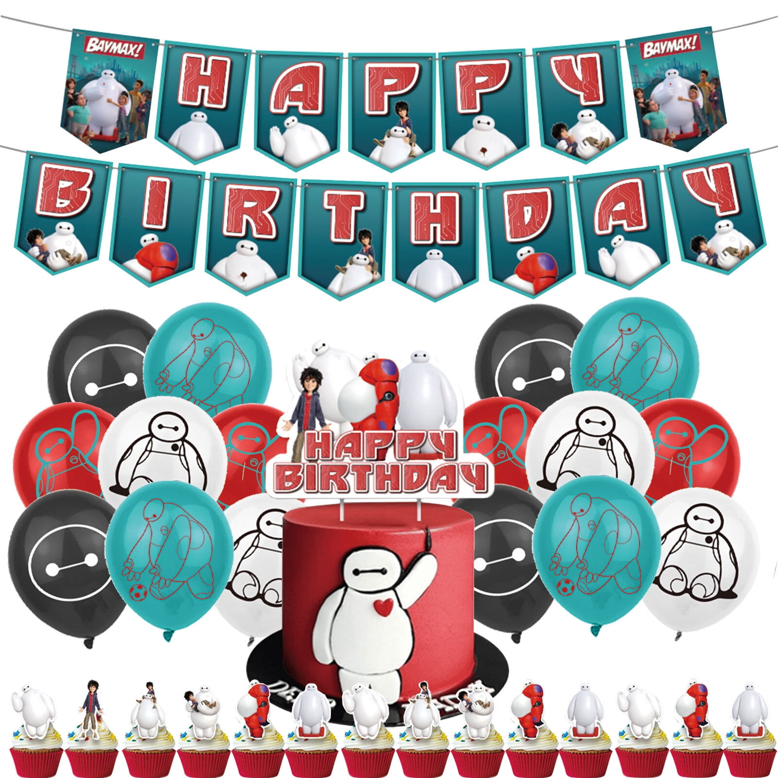 30 Pcs For Baymax Theme Birthday Party Decorations,With 1 Happy ...