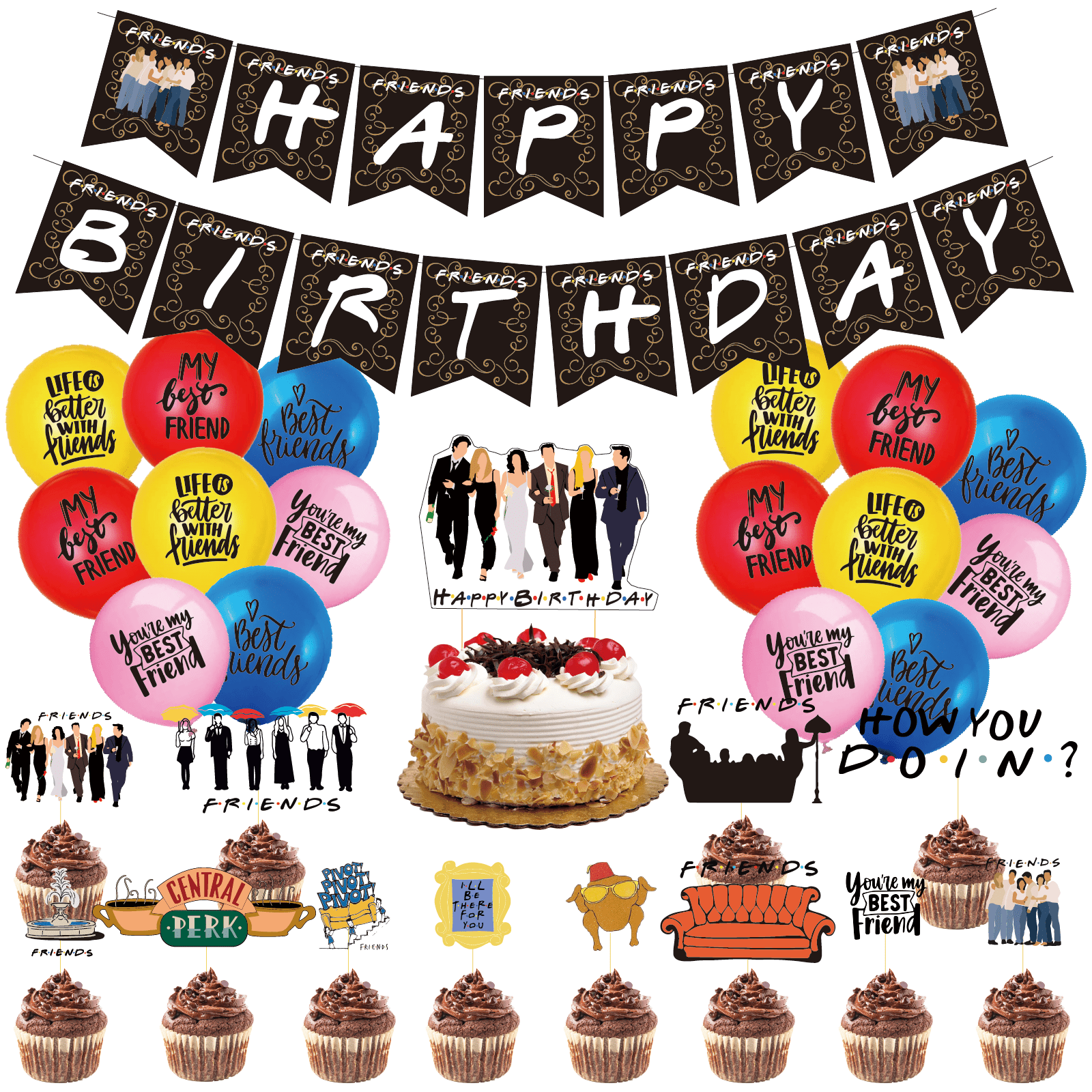 30 Pcs For Friends Theme Birthday Party Decoration Set - Includes Happy ...