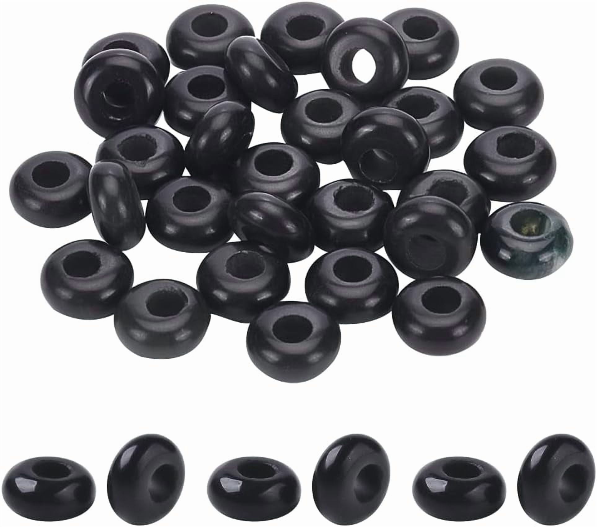 30 Pcs Gemstone European Beads 10mm Natural Black Stone Large Hole ...