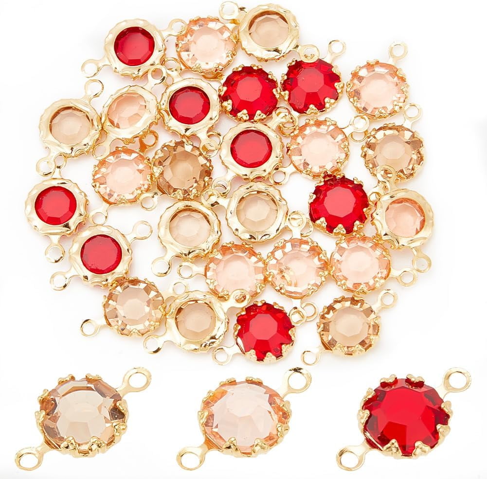 30 Pcs Glass Connector Charms 3 Colors Real 24k Gold Plated Faceted ...