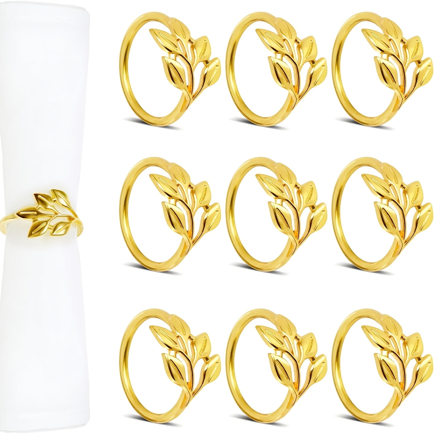 30 Pcs Gold Napkin Rings Set-Polished Metal Leaf Design Reusable Napkin ...
