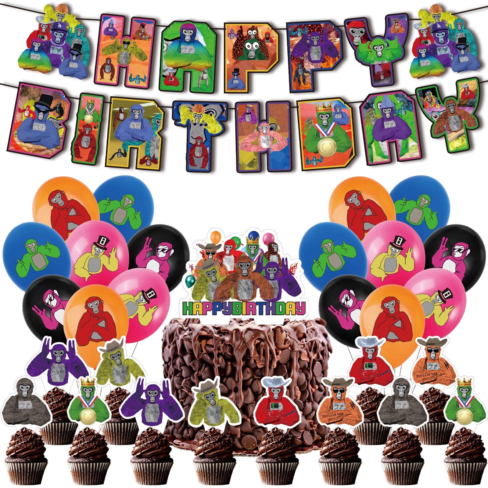 30 Pcs For Gorilla Cartoon-Themed For Tag Party Decoration Set ...