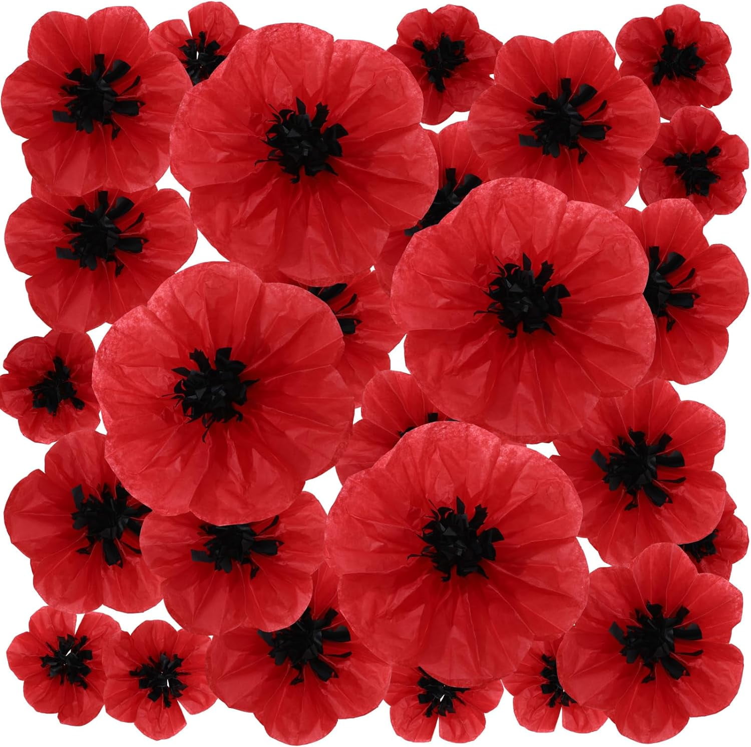 30 Pcs Halloween Artificial Red Poppy Flowers Large Poppies Fake ...