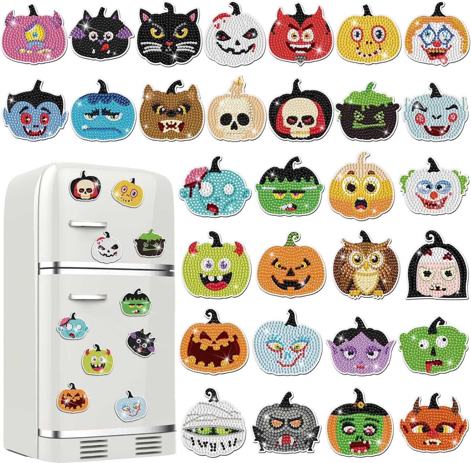 30 Pcs Halloween Diamond Art Painting Magnets Kits Pumpkin Diamond Art ...