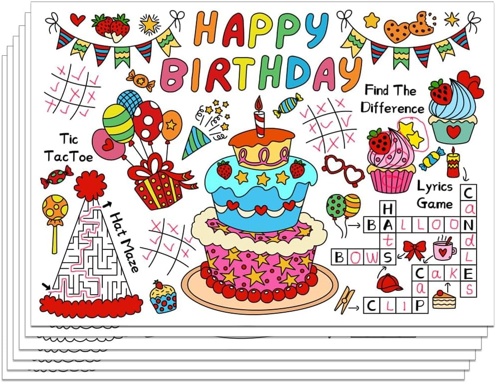 30 Pcs Happy Birthday Coloring Paper Placemats 15.7 x 11 Inch Dining ...
