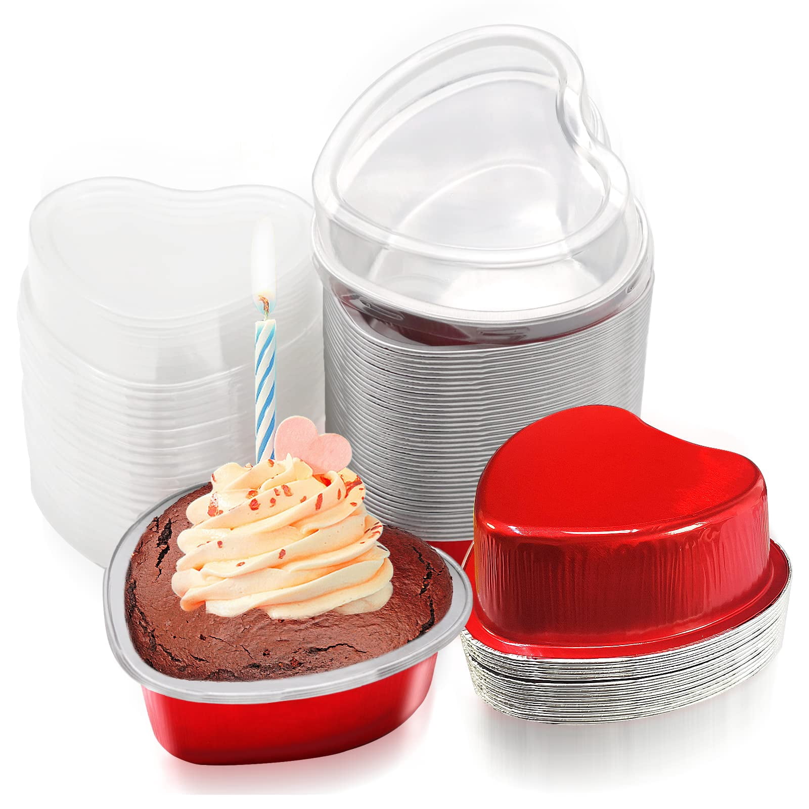 30 Pcs Heart Shaped Cake Pans for Baking, Trianu 3.4oz Aluminum Cupcake ...
