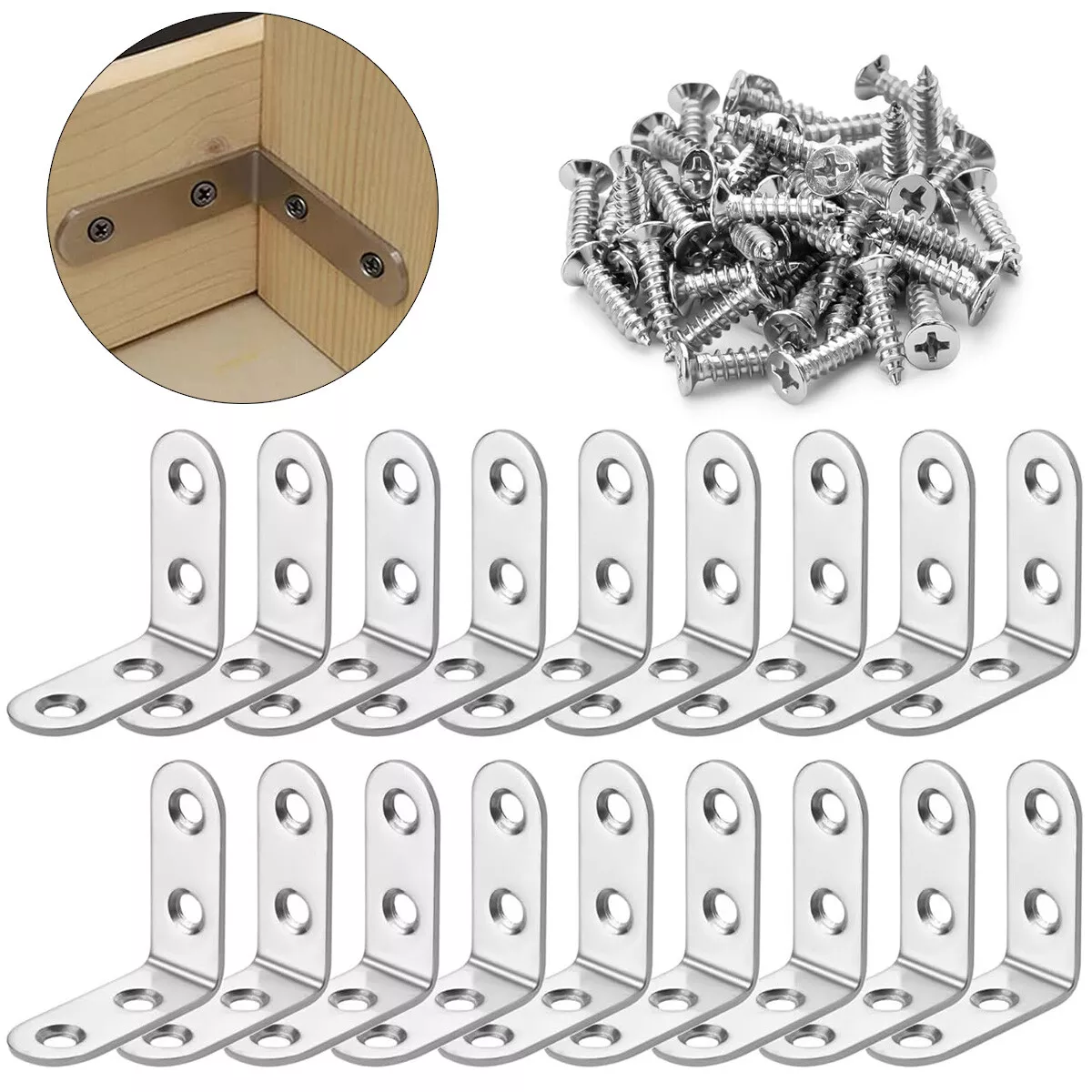 30 Pcs Heavy Duty L Shape Corner Brace Angle Repair Bracket + Screws ...