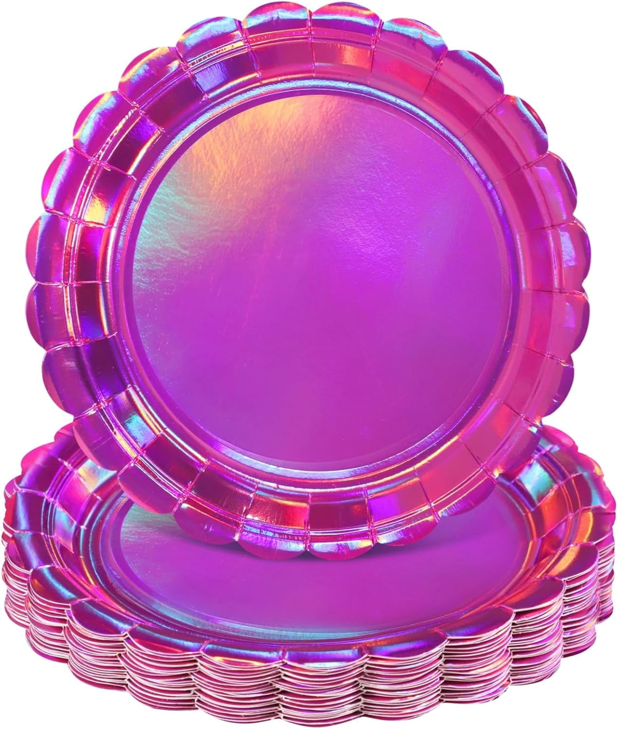 30 Pcs Iridescent Pink Disposable Plates 9 Inch Scalloped Holographic ...