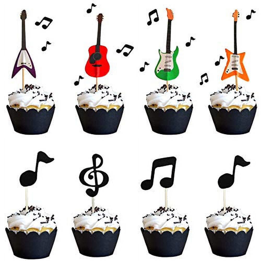 30 Pcs JeVenis Music Notes Cupcake Toppers Guitar Cake Toppers Rock ...