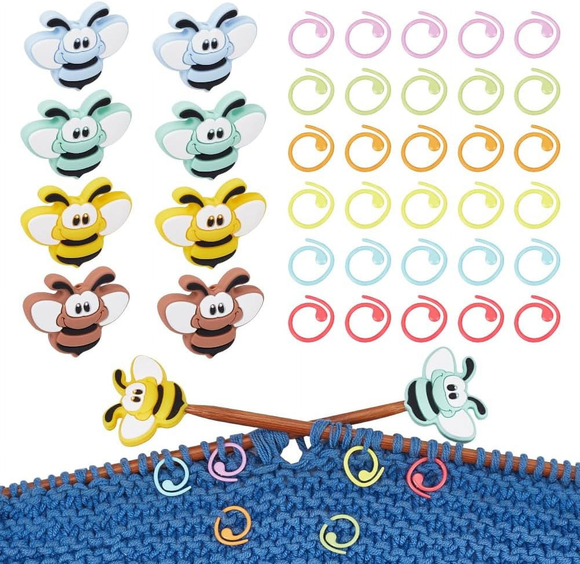 30 Pcs Knitting Needle Stoppers 8 Pcs Knitting Stitch Marker Rings Bee ...