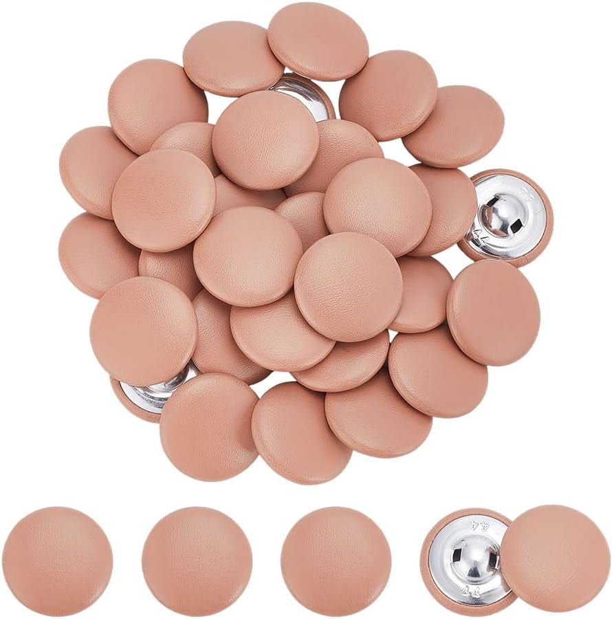 30 Pcs Leather Covered Button 1.12Inch Metal Shank Round Sewing Buttons ...
