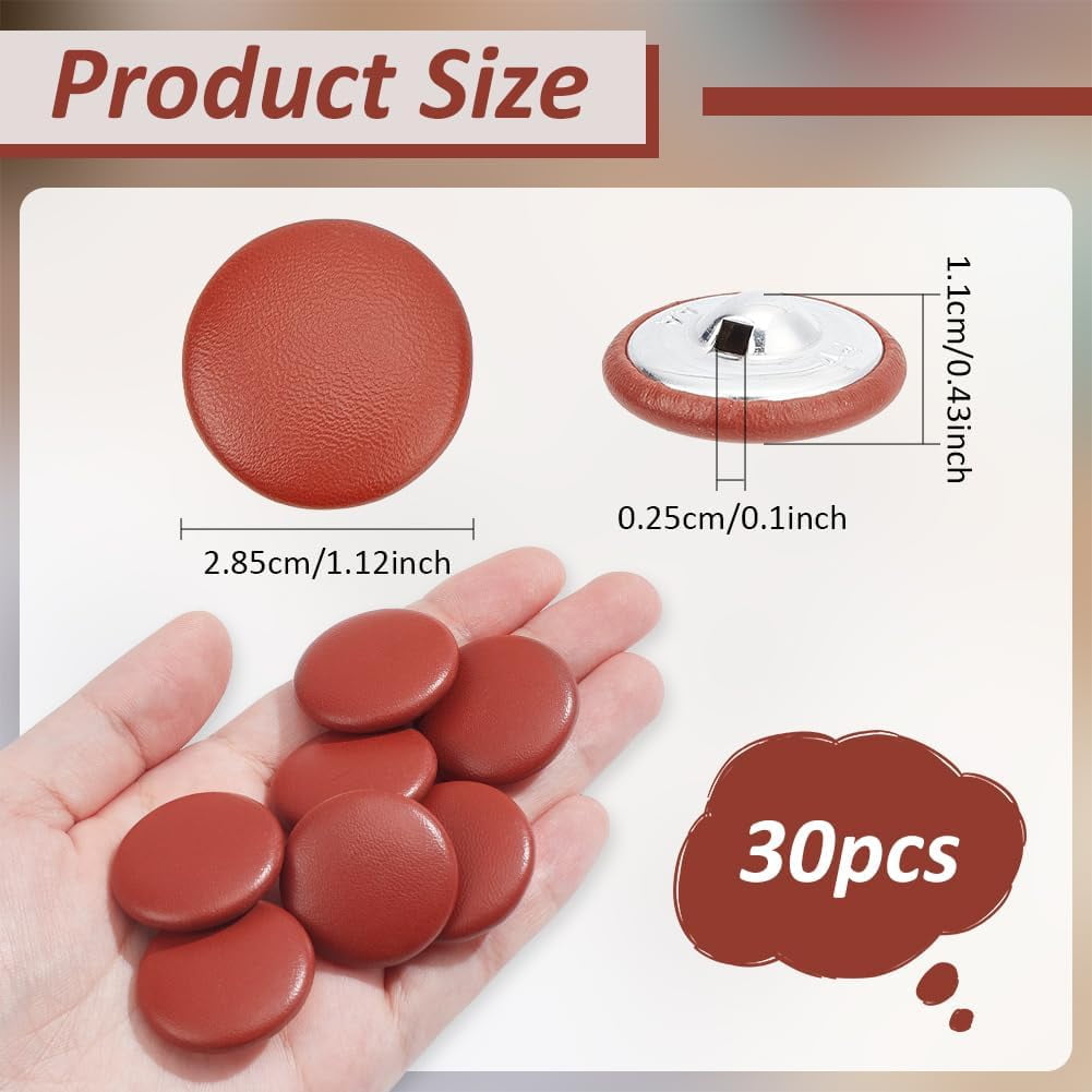 30 Pcs Leather Covered Button 28.5mm Metal Shank Round Sewing Buttons 1 ...