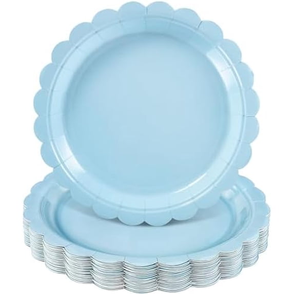 30 Pcs Light Blue Plates, Boy Baby Shower Decorations 9 Inch Scalloped ...