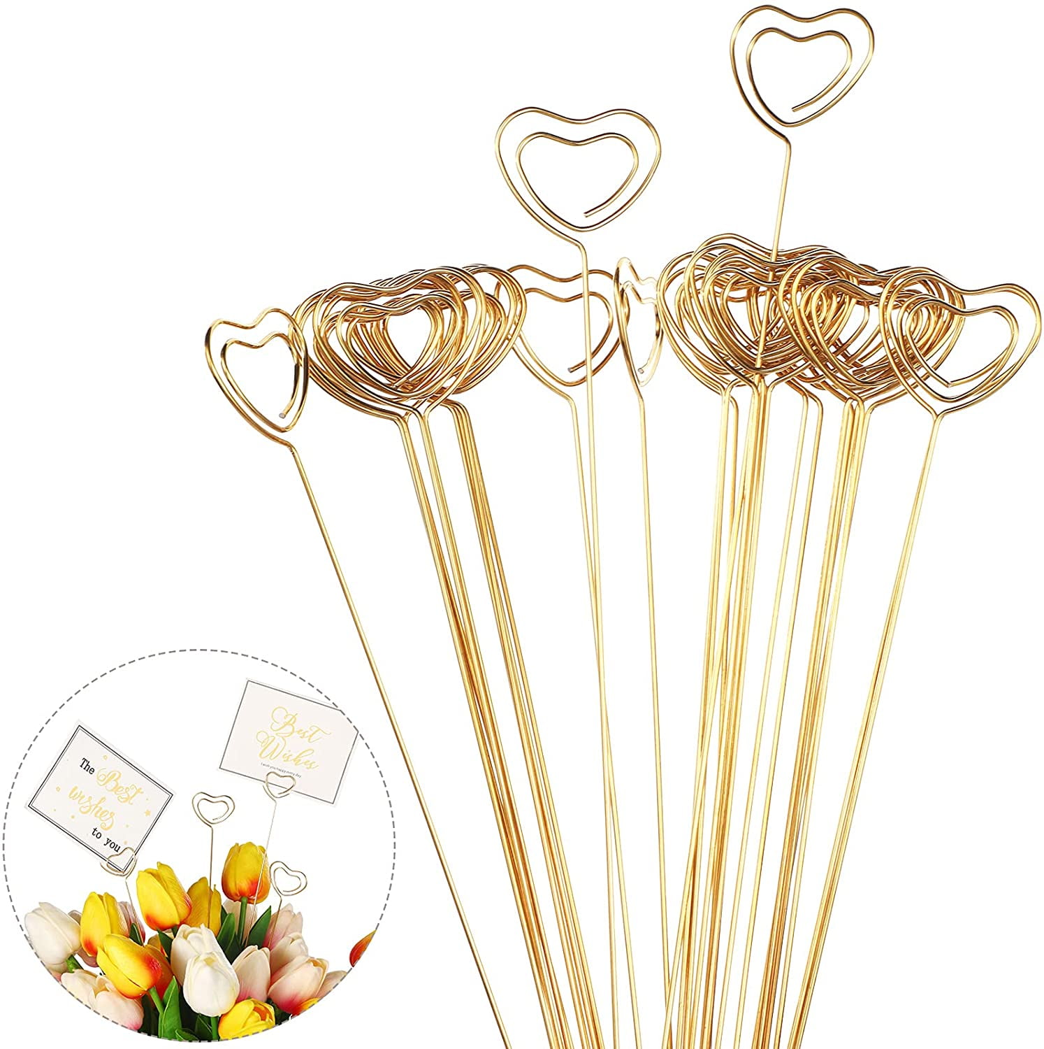 30 Pcs Metal Wire Floral Place Card Holder Pick 12 Inch Gold Photo Clip ...