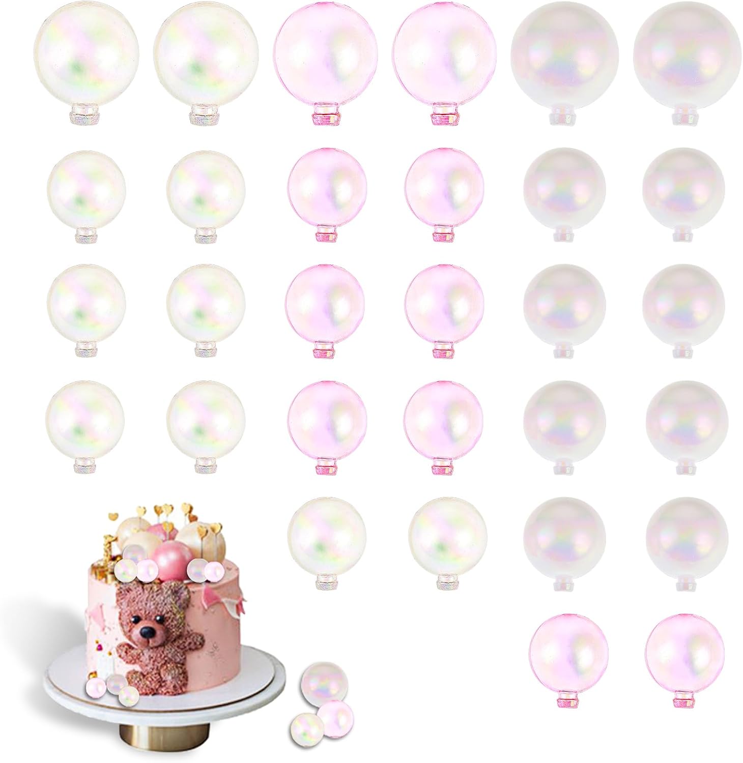 30 Pcs Mini Ball Cake Toppers Colorful Transparent Bubble Party ...