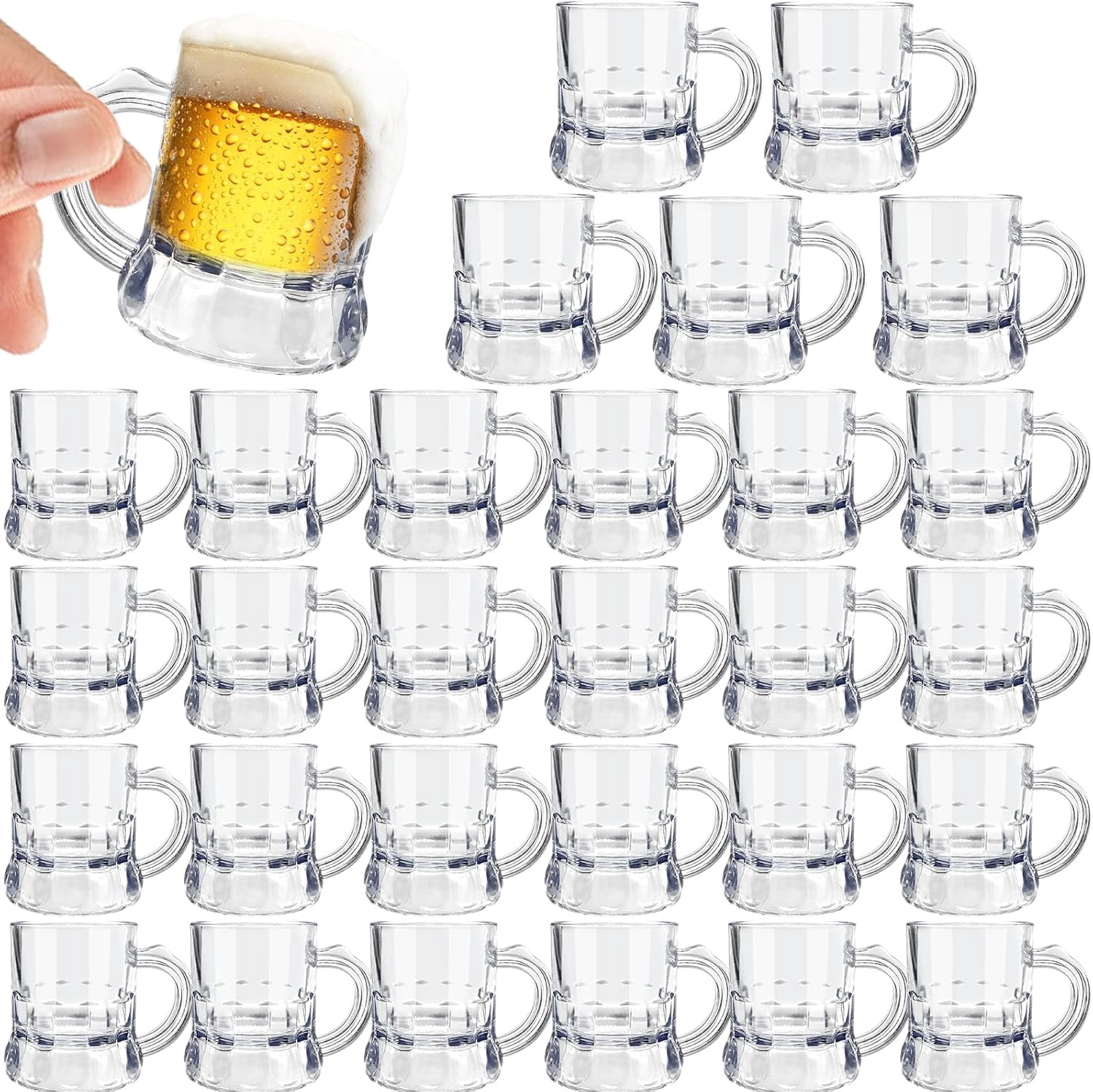 30 Pcs Mini Clear Plastic Beer Mugs, 1 oz Reusable Shot Glasses with ...