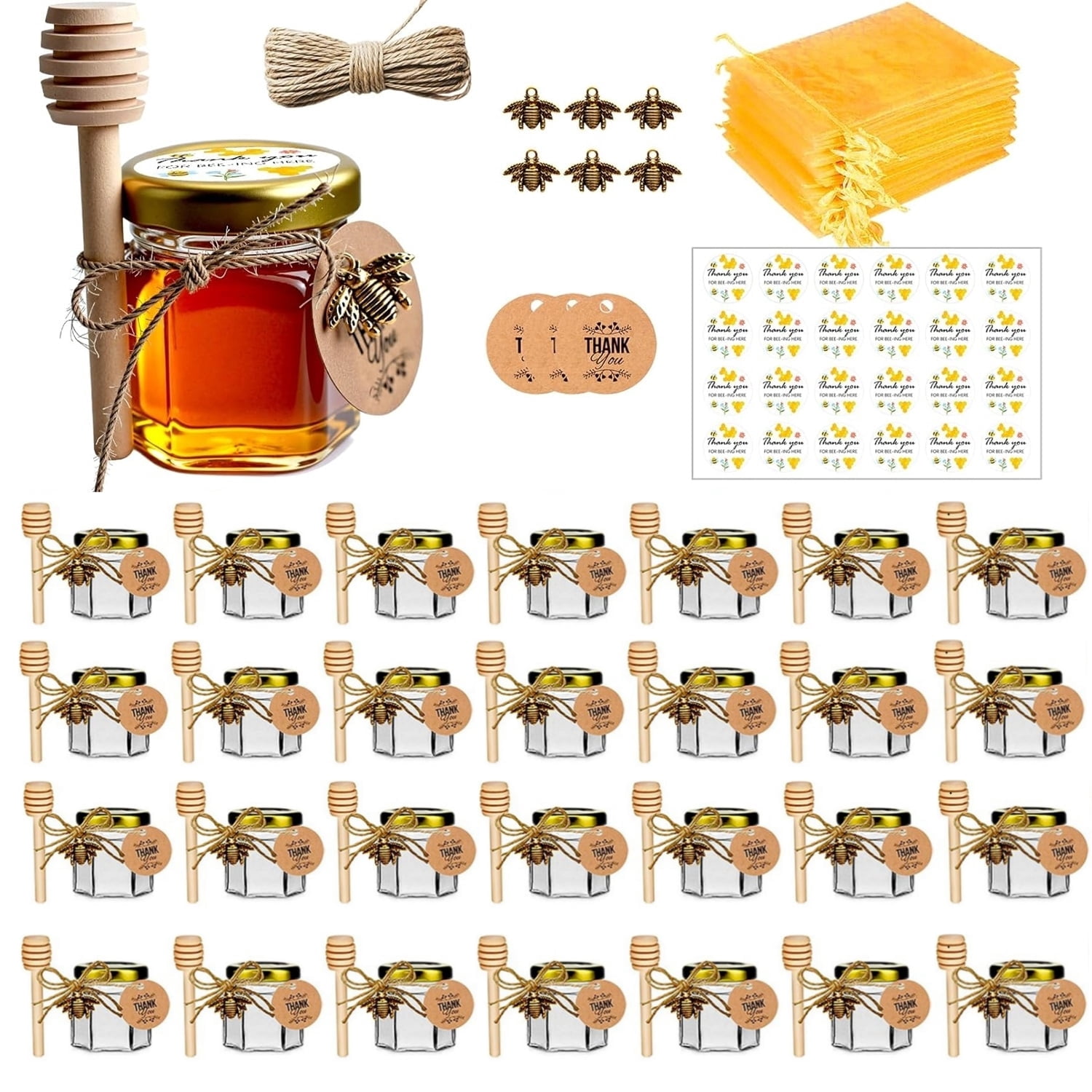 30 Pcs Mini Glass Honey Jars 1.5Oz Hexagon Small Honey Jars In Bulk ...