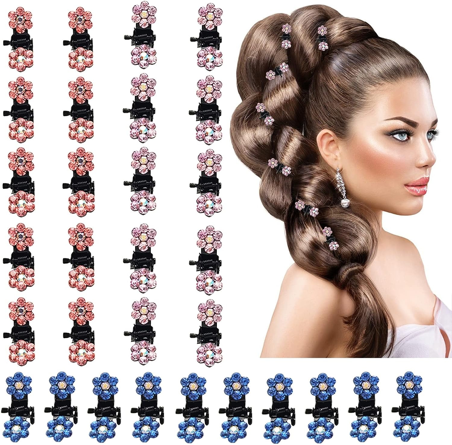 30 Pcs Mini Hair Claw Clips Rhinestone Flower Hairpin Small Jaw Clip ...