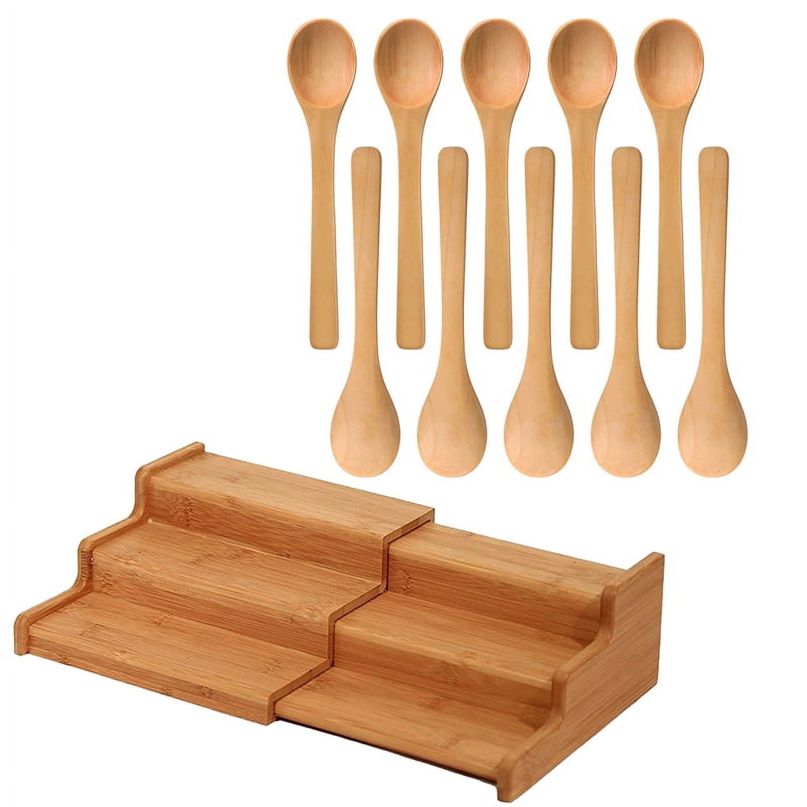 30 Pcs Mini Wooden Spoon Small Soup Spoons & 1 Pcs Spice Rack Kitchen ...