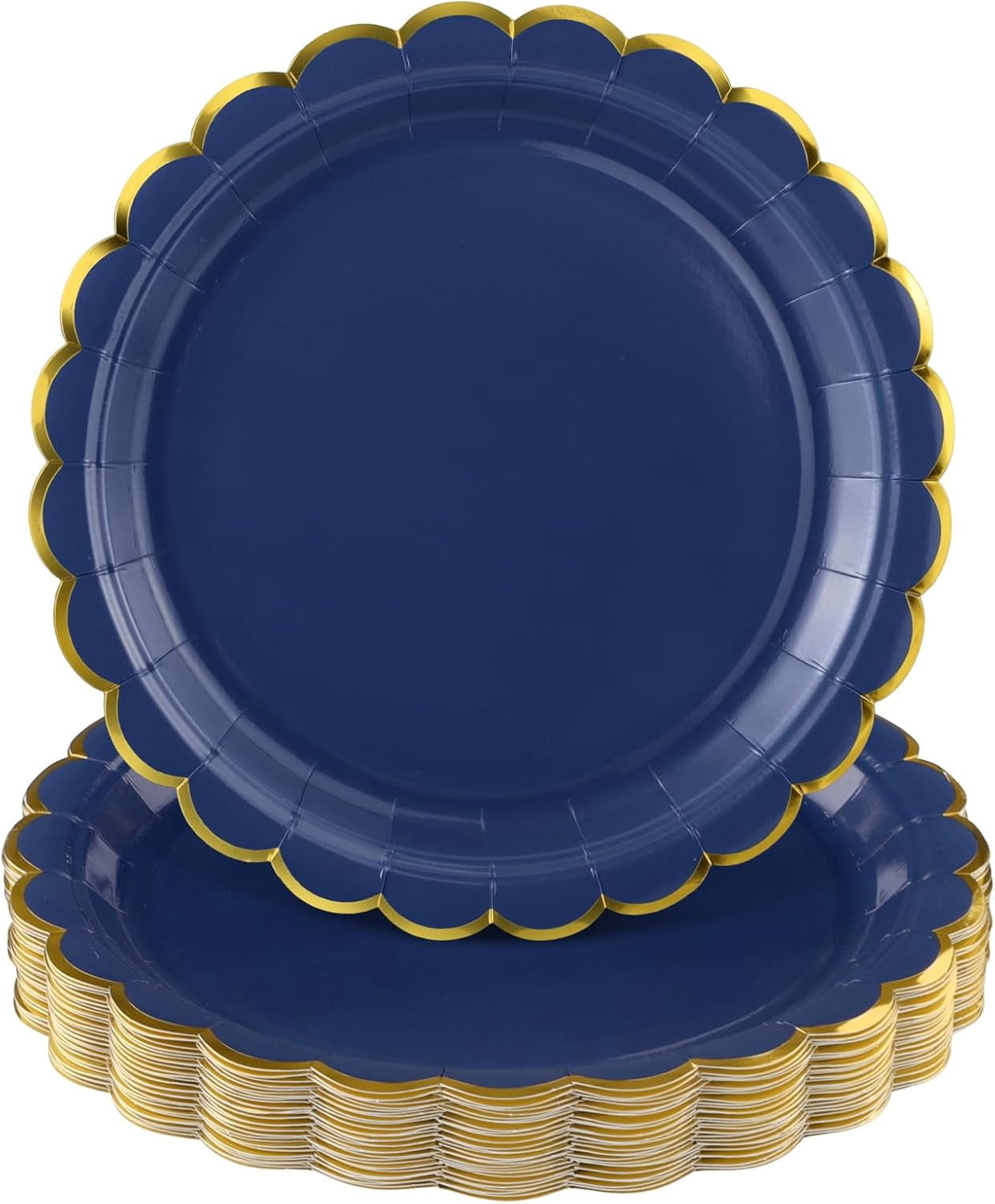 30 Pcs Navy Blue 9 Inch Scalloped Paper Plates Blue and Gold Party ...