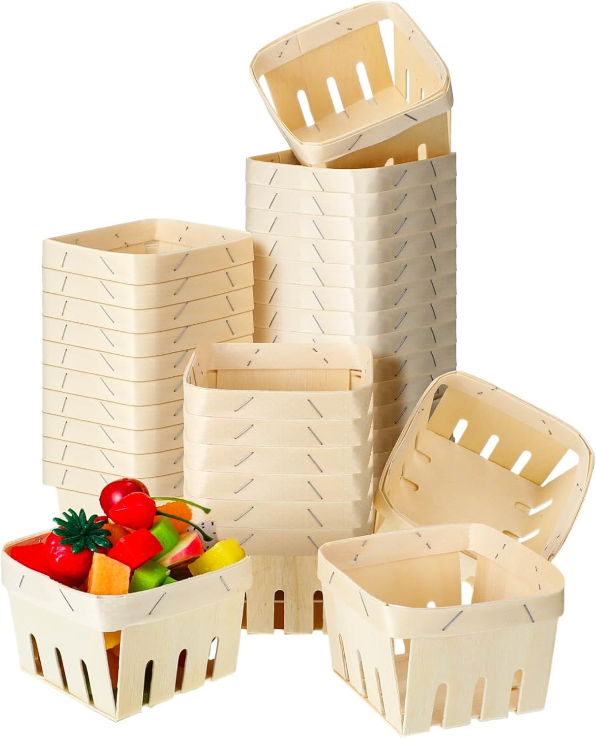 30 Pcs One Pint Wooden Berry Baskets Bulk for Picking Fruits 4 Inch ...