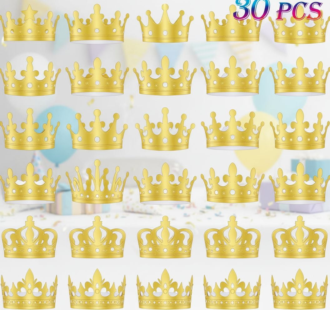 30 Pcs Paper Crown Golden King Crowns Gold Foil Party Crown Hat Cap for ...