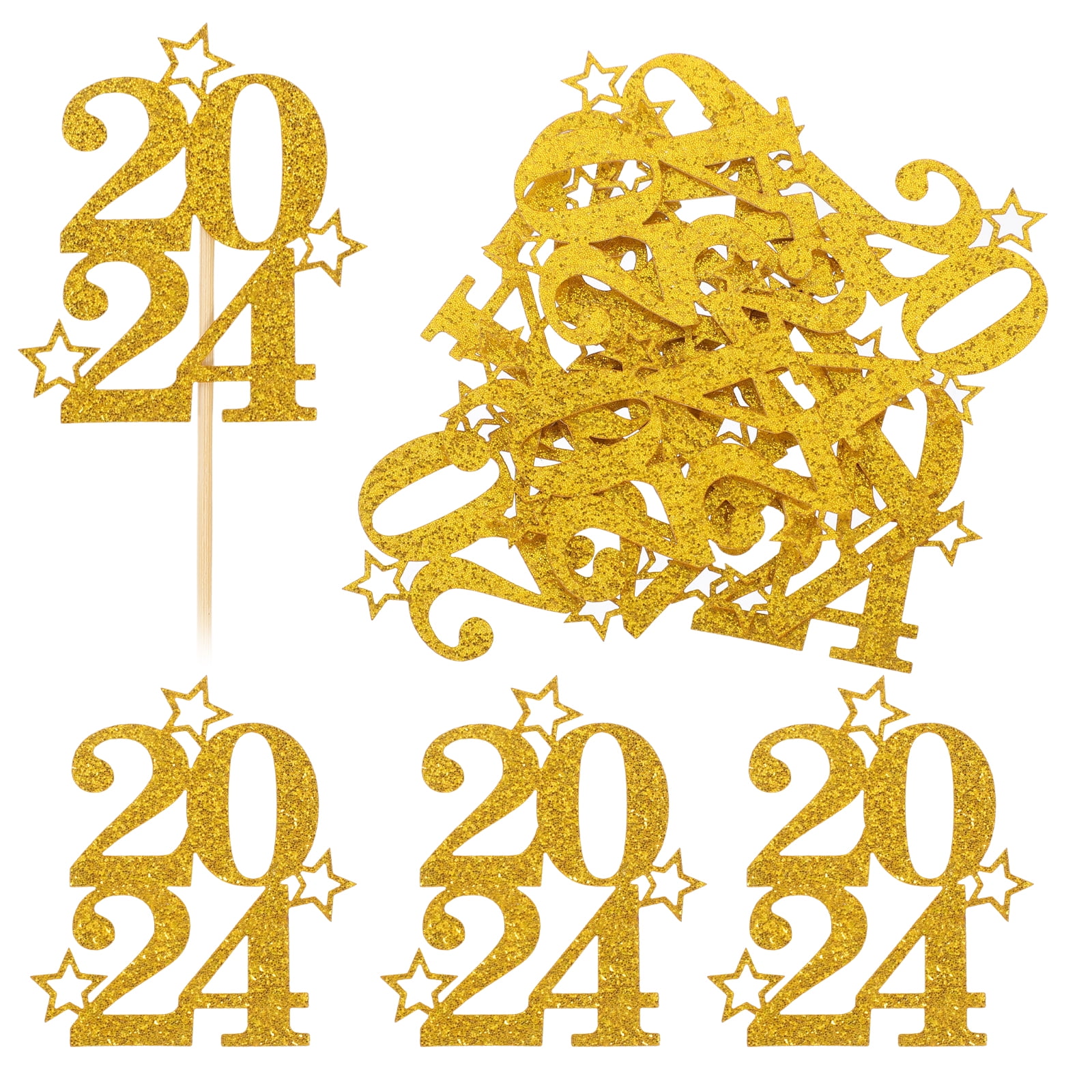 30 Pcs Party Decor Number 2024 Cake Decoration Card New Year Graduation ...