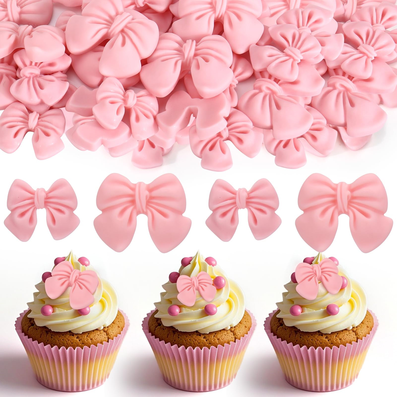 30 Pcs Pink SCH4 Bow Cupcake Toppers, Bowknot Cake Bow Cake Topper ...