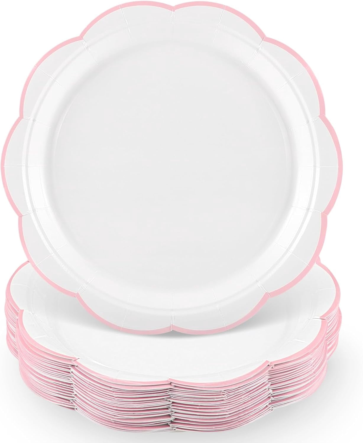 30 Pcs Pink and White Paper Plates, 9 Inch Scalloped Disposable Plates ...