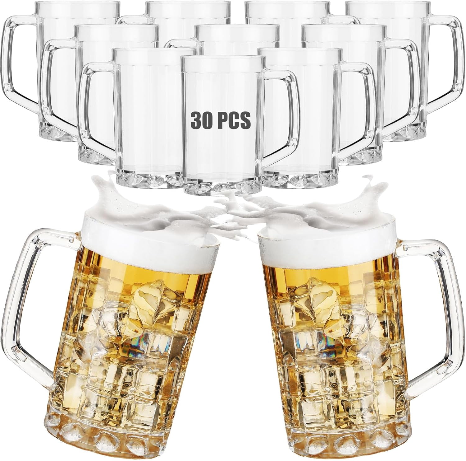 30 Pcs Plastic Beer Mug with Handles 16 oz Acrylic Beer Stein Bulk ...