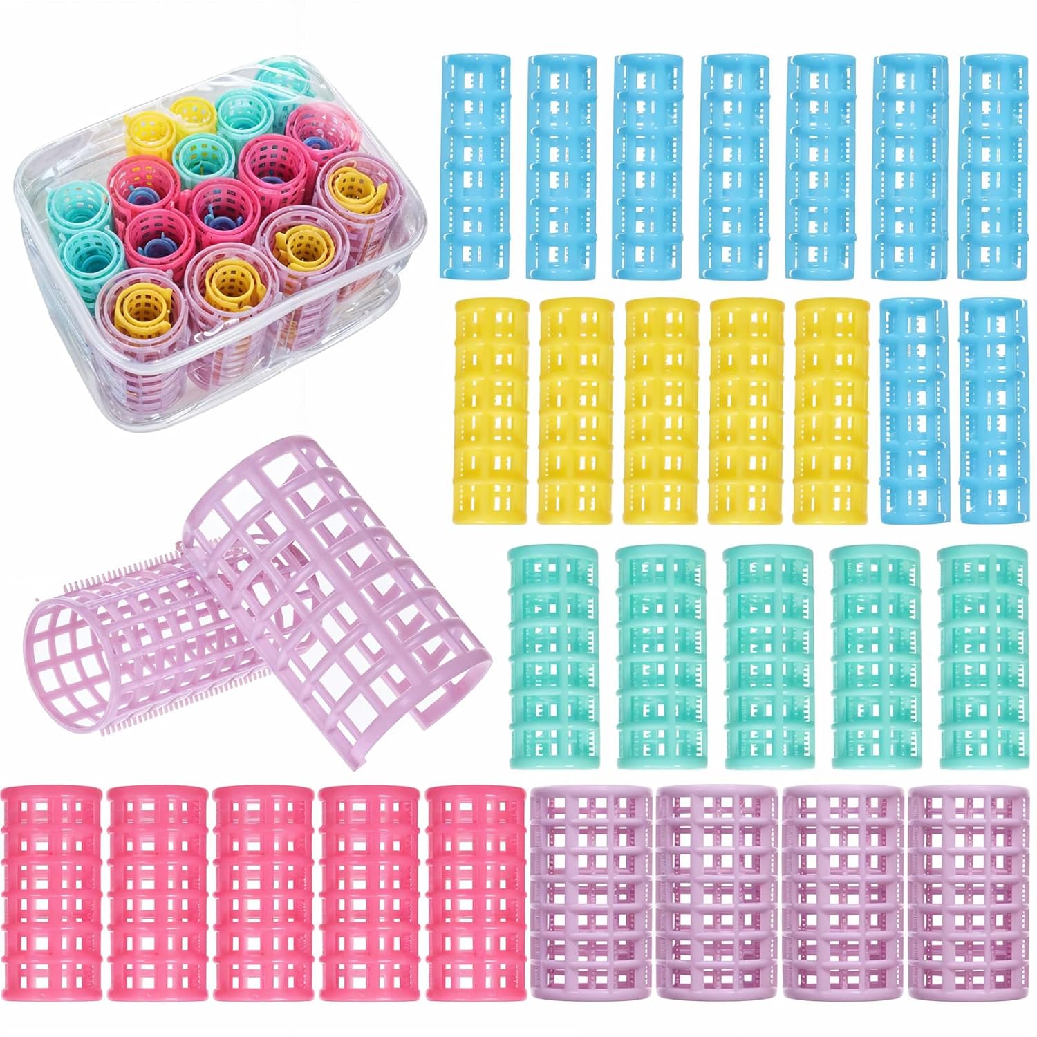 30 Pcs Plastic Hair Curlers DIY Self Grip Snap on Rollers Set Salon ...