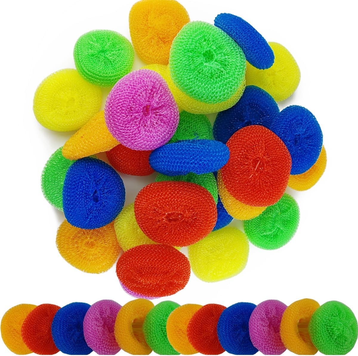 30 Pcs Plastic Mesh Scouring Dish Pads, Non-Scratch Round Nylon Dish ...