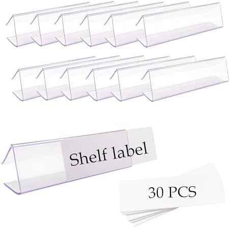 30 Pcs Plastic Shelf Label Holder,3" L x1" H Wood Shelf Sign,Clips On ...