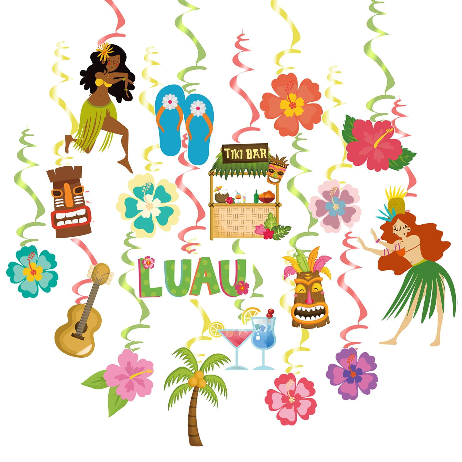 30 Pcs(Pre-assembled) Luau Party SSF20 Hanging Swirl Decorations Flower ...