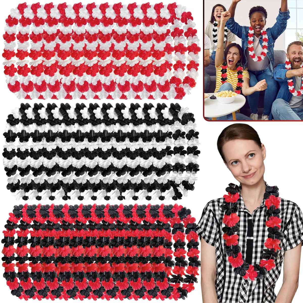 30 Pcs Racing Party Flower Leis, black/white/red mixed silk tropical ...