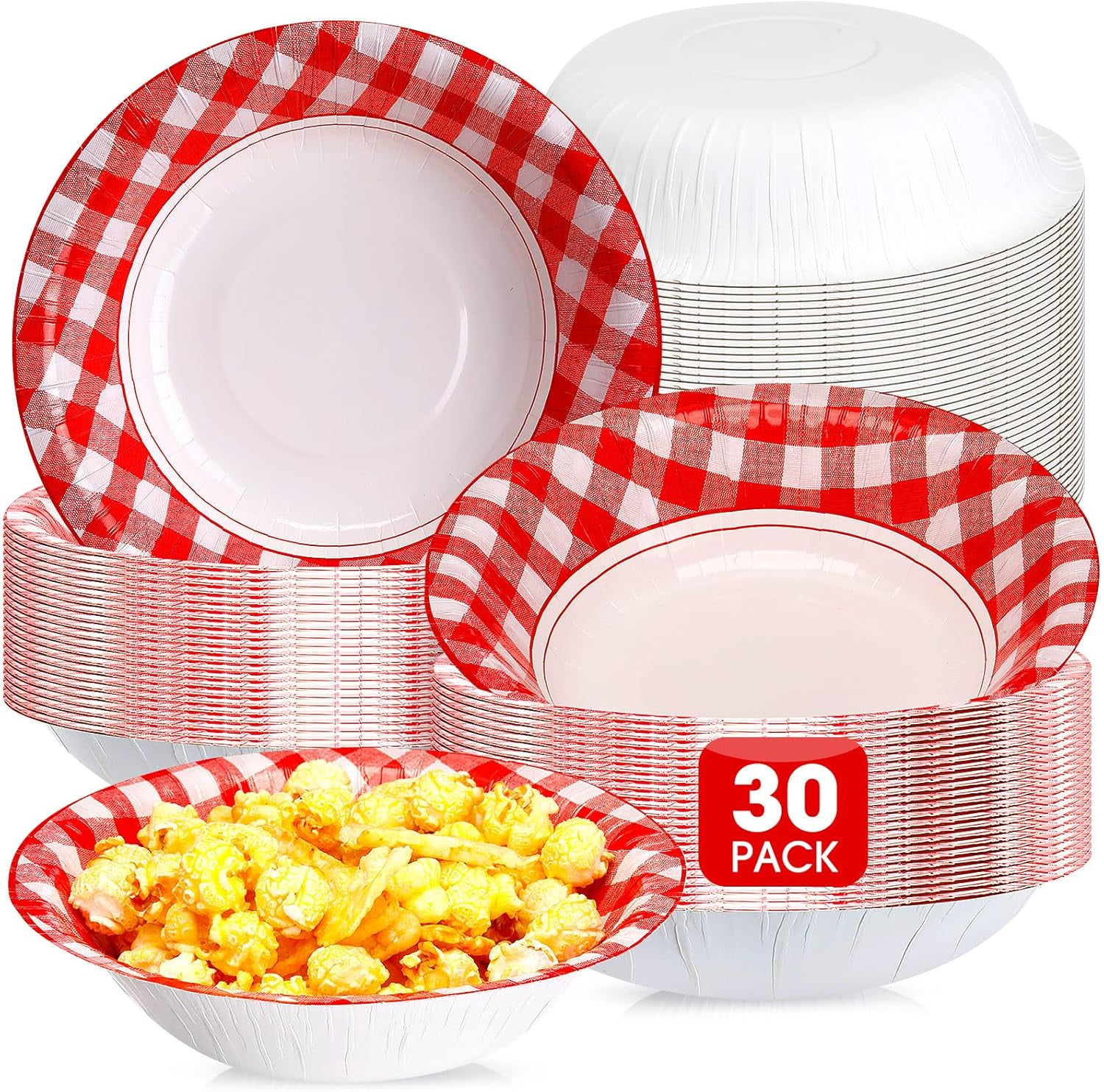 30 Pcs Red and White Checkered Bowls Summer Gingham Paper Bowls 16oz ...