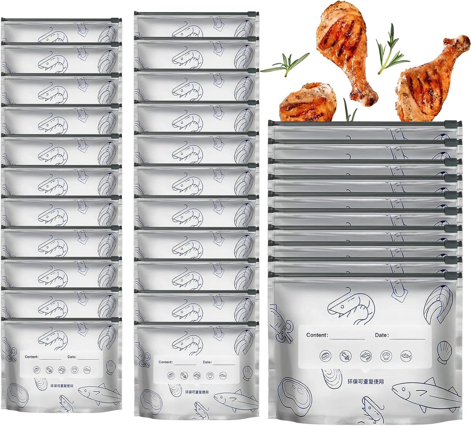 30 Pcs Reusable Aluminum Foil Storage Bags, 3-Size Set Vacuum Pouches ...