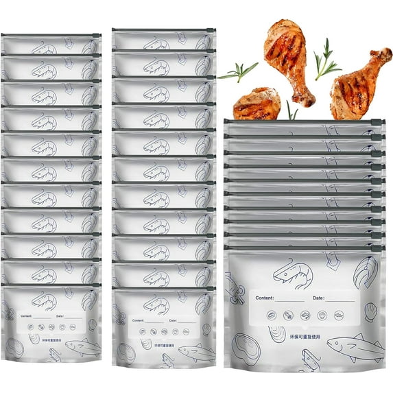 30 Pcs Reusable Aluminum Foil Storage Bags, 3-Size Set Vacuum Pouches ...