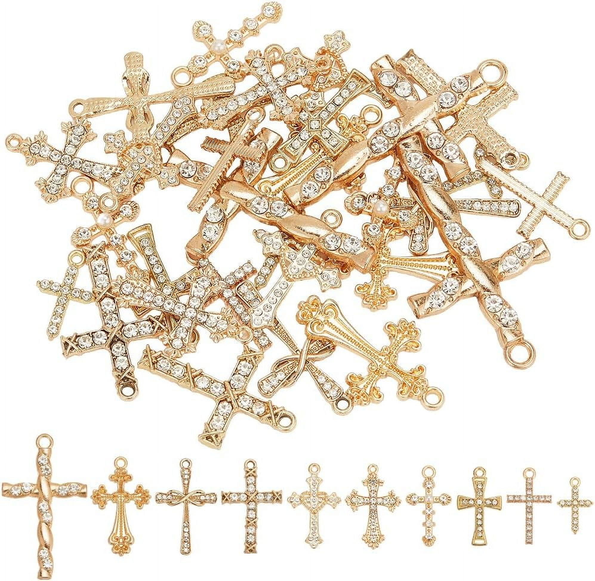 30 Pcs Rhinestone Cross Charms 10 Styles Micro Pave Crucifix Charms ...