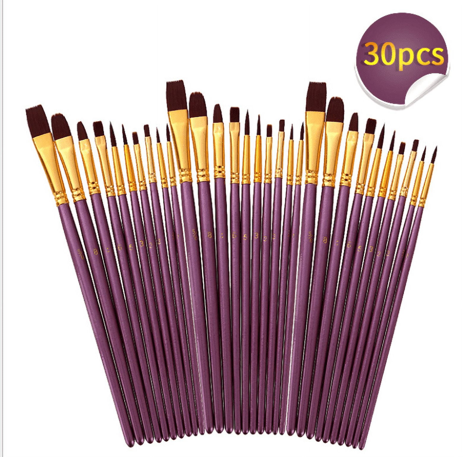 30 Pcs Round Pointed Tip Paintbrushes Nylon Hair Artist Acrylic Paint ...